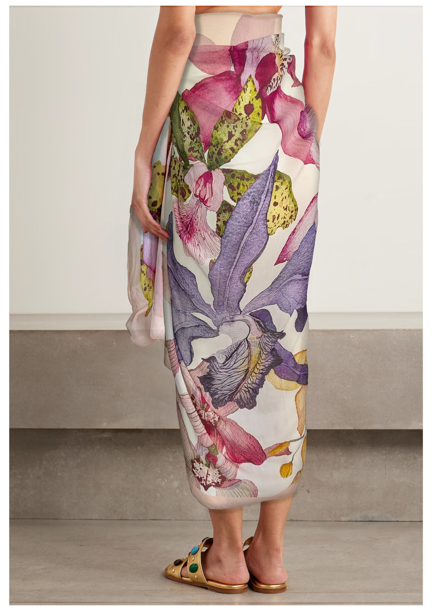 Botanic Orchid Silk Pareo – Fleur Kakasi Art