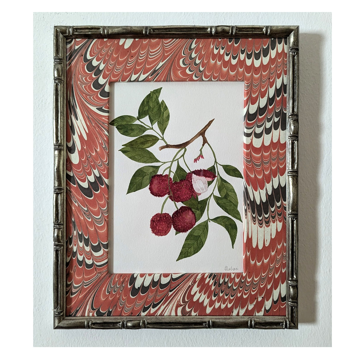 Lychee - Marbled Paper Mount Original Painting – Fleur Kakasi Art
