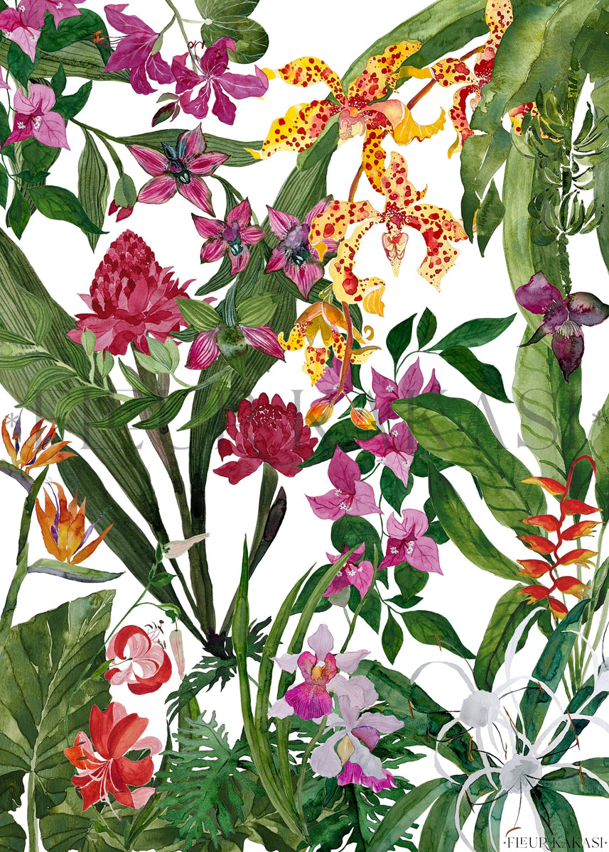 Floral Singapore Tea Towel – Fleur Kakasi Art